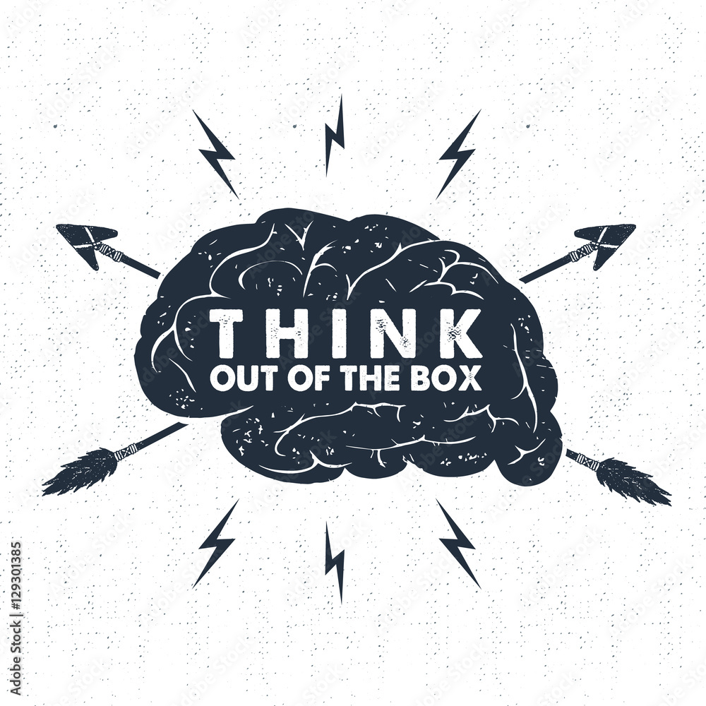 Hand drawn inspirational label with textured brain vector illustration ...