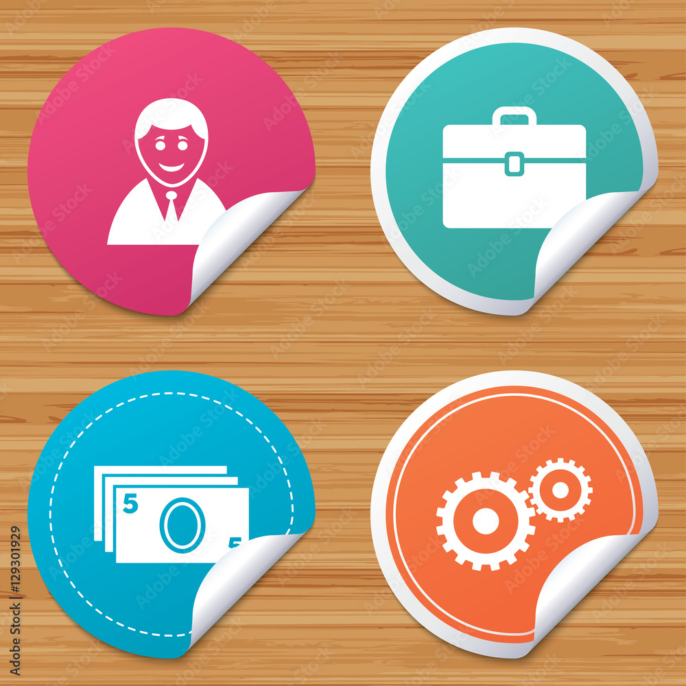 Round stickers or website banners. Businessman icons. Human silhouette ...