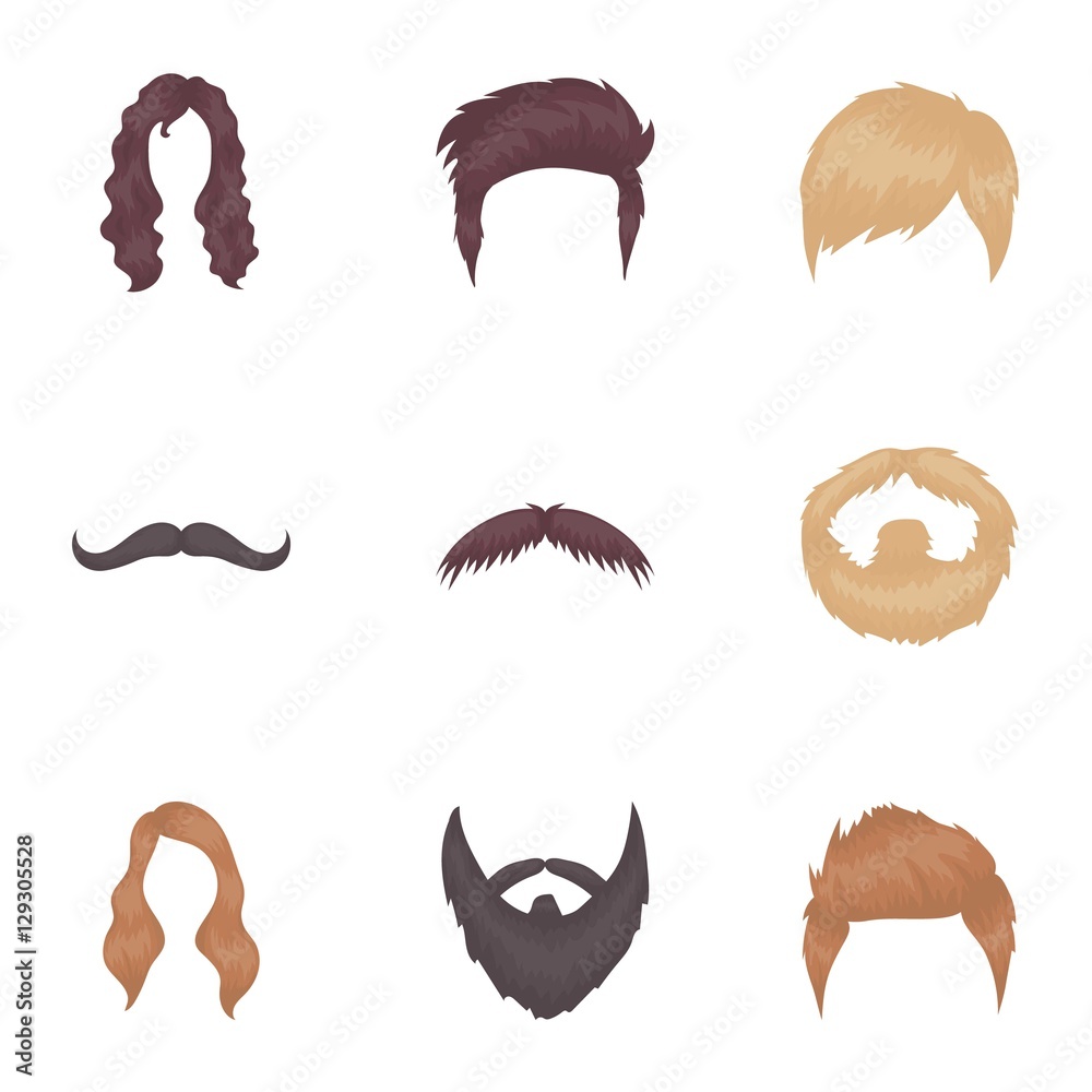 Beard set icons in cartoon style. Big collection of beard vector symbol ...