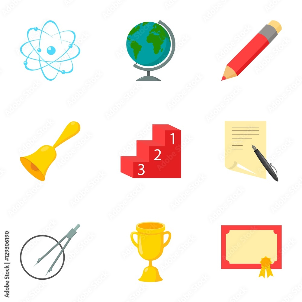 School set icons in cartoon style. Big collection of school vector ...