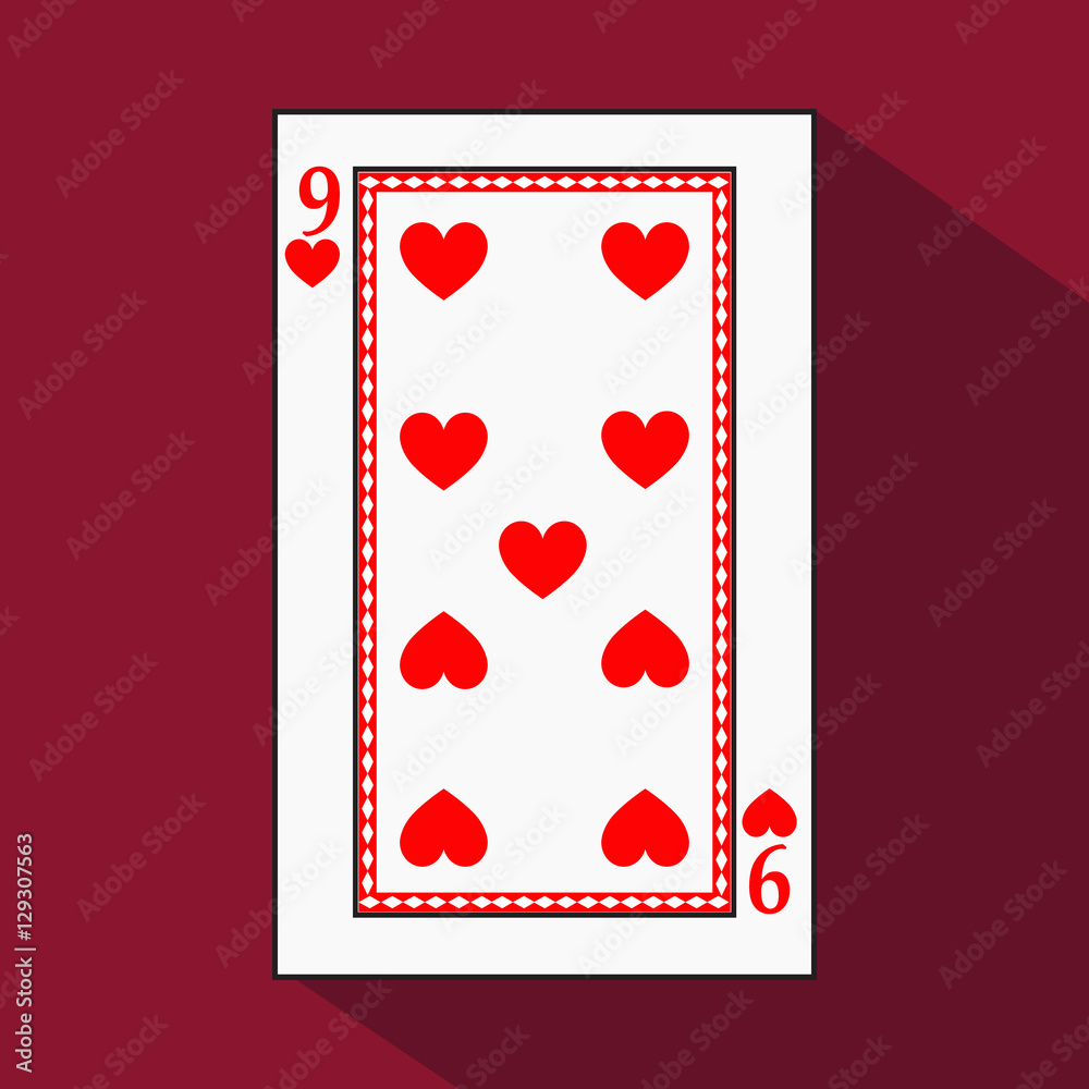 playing card. the icon picture is easy. HEART NINE 9 with white a basis ...