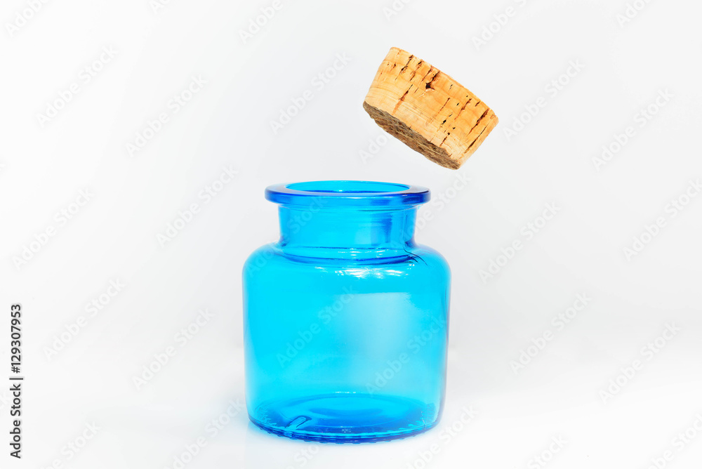 Blue glass jar with wooden lid isolate on white background Stock Photo ...