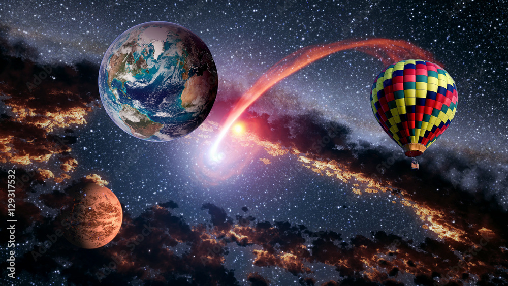 Hot air balloon outer space shooting star planet fairy tale stunning ...