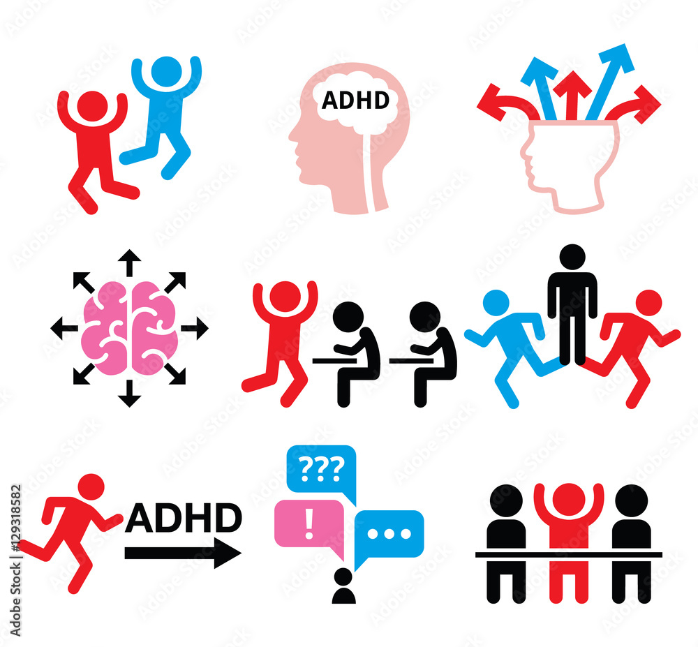 ADHD - Attention deficit hyperactivity disorder vector icons set Stock ...