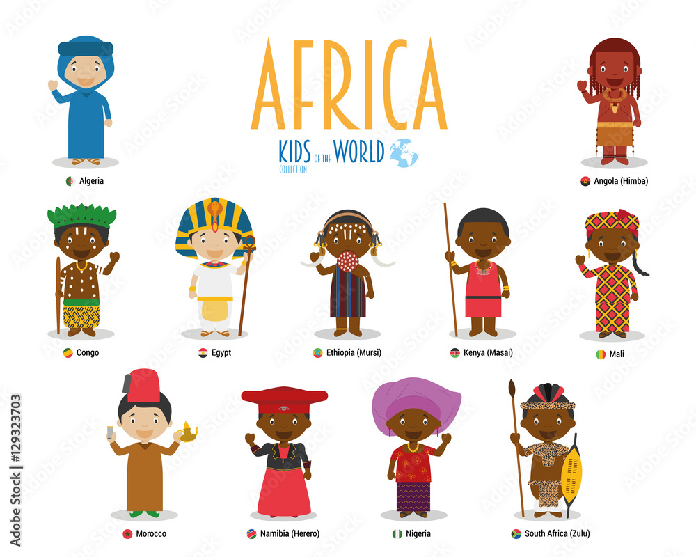 Kids and nationalities of the world vector: Africa. Set of 11 ...