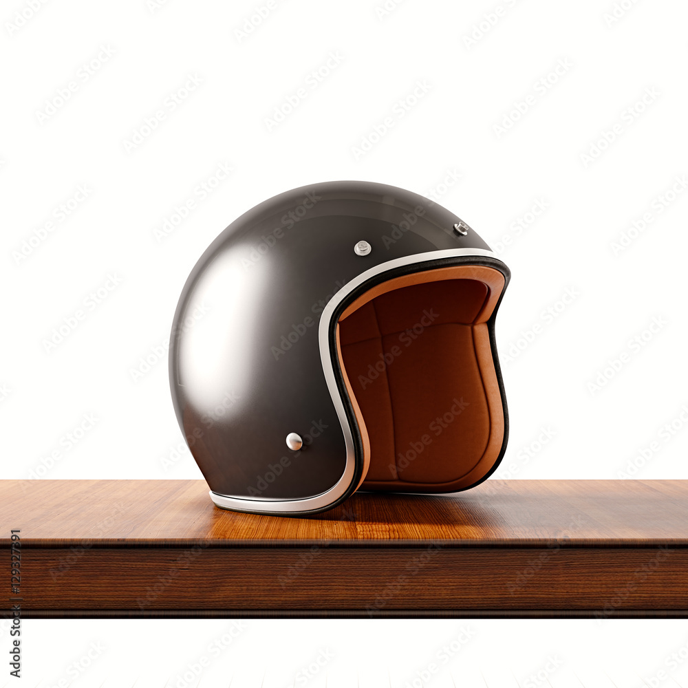 Side view of black color retro style motorcycle helmet on natural ...