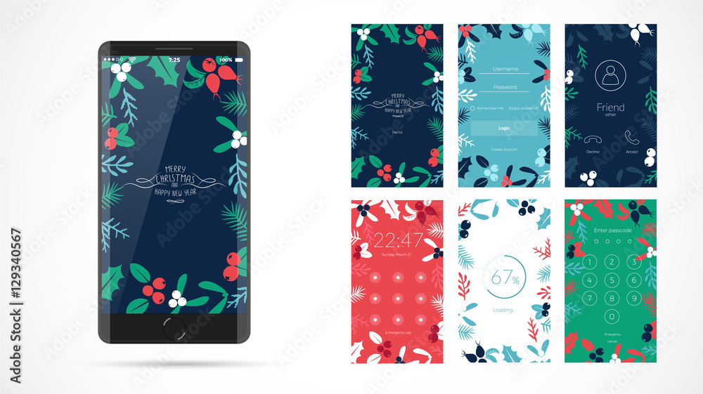 Modern Christmas screen design for mobile app with web icons. Stock ...