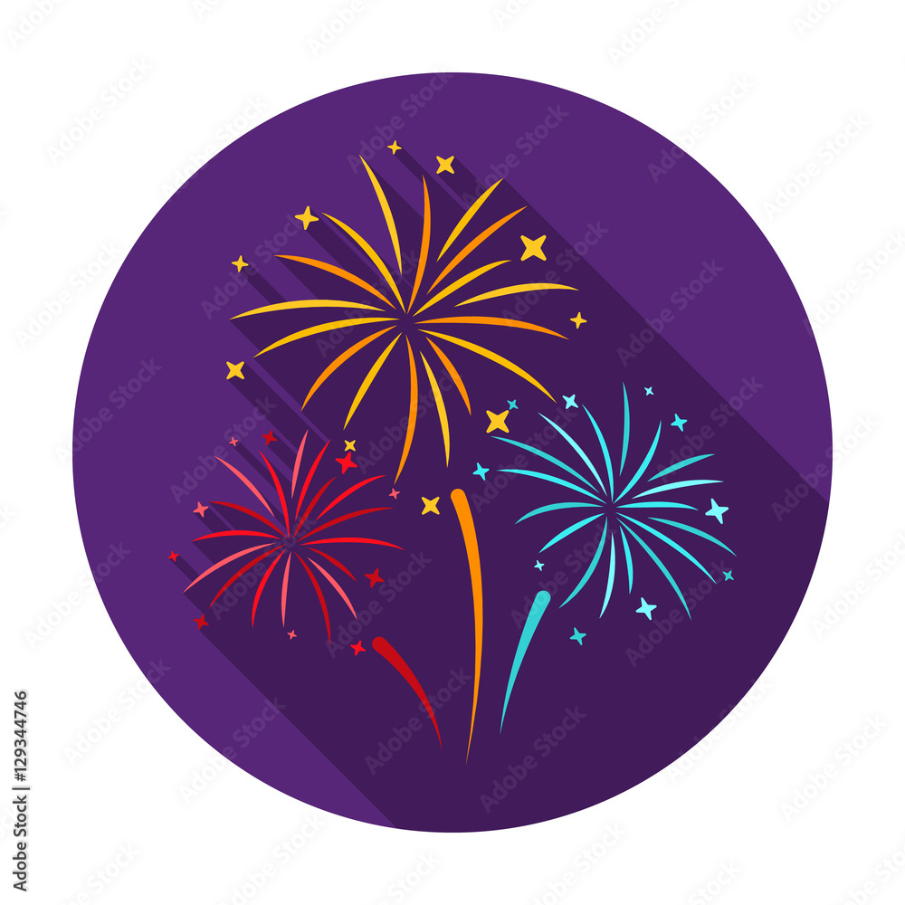 Colorful fireworks icon in flat style isolated on white background ...