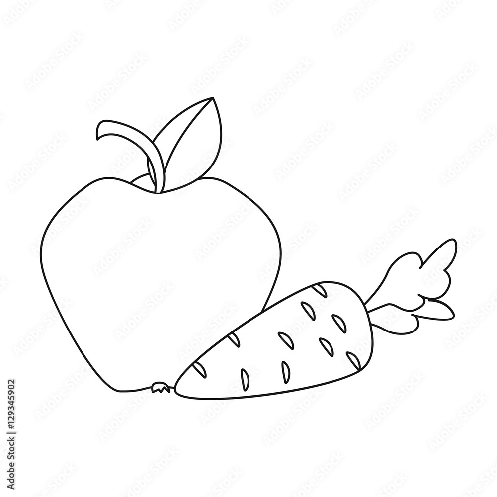 Apple with carrot icon in outline style isolated on white background ...