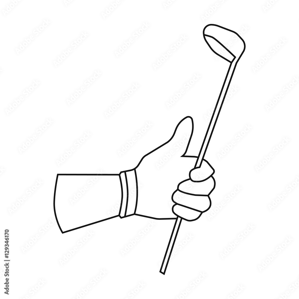 Holding of a golf club icon in outline style isolated on white ...