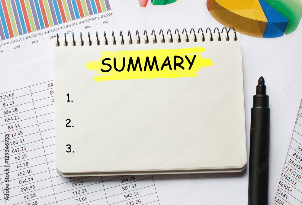 Notebook with Toolls and Notes about Summary Photos | Adobe Stock