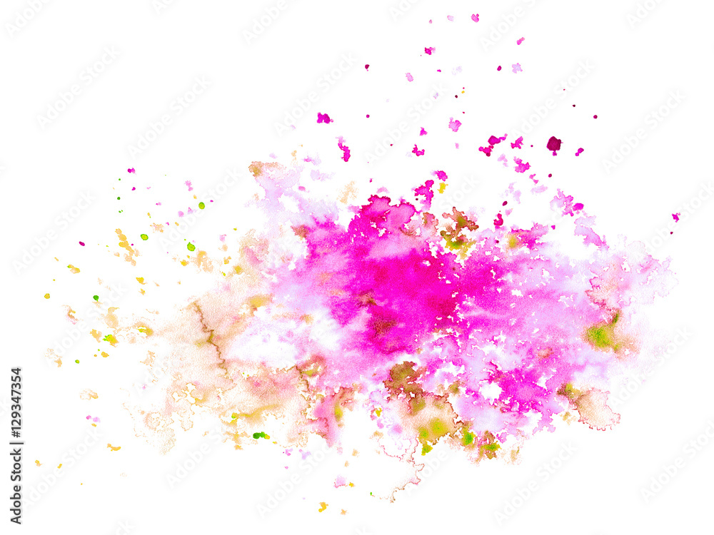 Pink and yellow watery spreading illustration.Abstract watercolor hand ...