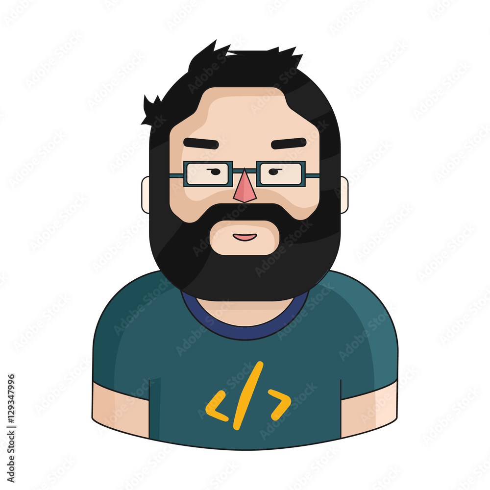 Programmer icon in cartoon style isolated on white background. People ...