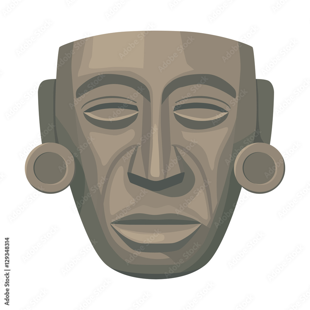 Mayan mask icon in cartoon style isolated on white background. Mexico ...