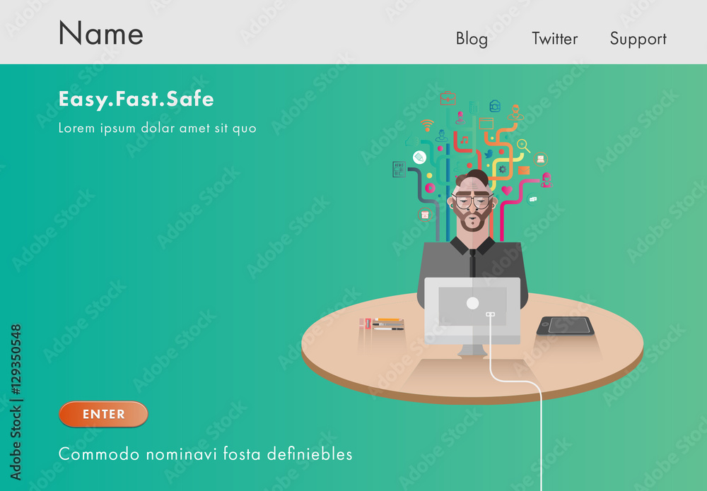 Basic Tech Services Landing Page Layout Stock Template | Adobe Stock