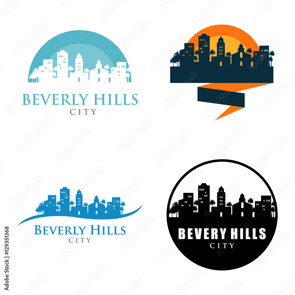 Beverly Hills City Skyline Landscape Logo Symbol Set Stock Vector ...