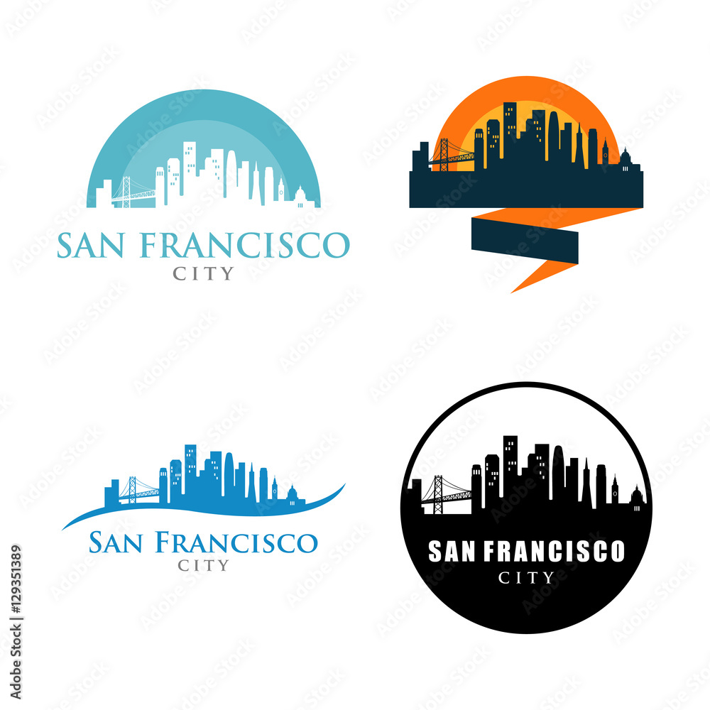San Francisco City Skyline Landscape Logo Symbol Set Stock Vector ...