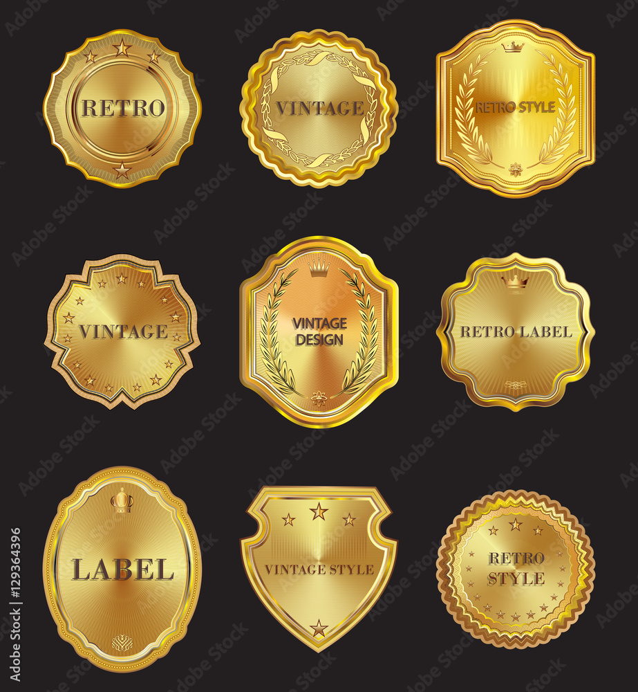 Set of golden metal design elements on black background. Stock Vector ...