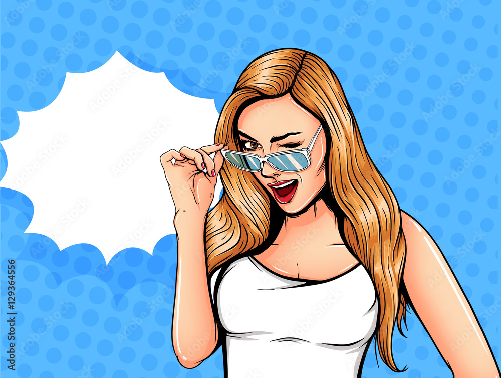 Pop Art Vintage Advertising Poster Comic Girl With Speech Bubble