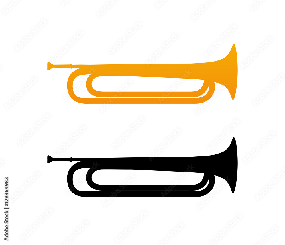 Golden Bugle Icon with Black Silhouette isolated on white background ...