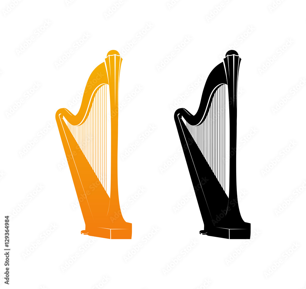 Icons of Celtic Harp in Golden and Black colors - Orchestra Strings ...