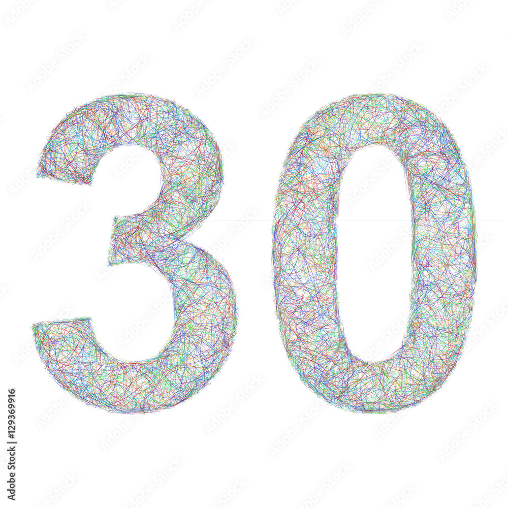 Colorful sketch anniversary design - number 30 Stock Vector | Adobe Stock