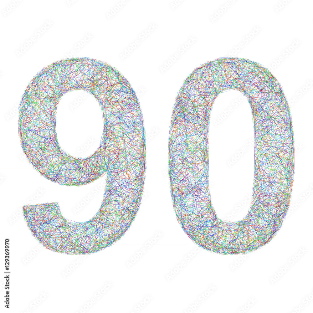 Colorful sketch anniversary design - number 90 Stock Vector | Adobe Stock
