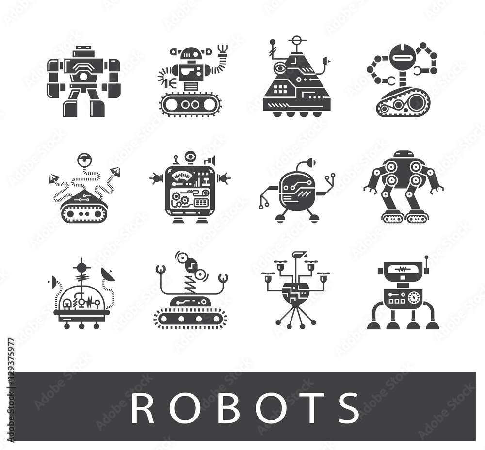 Vector set of various types of robots. Collection of robot icons. Stock ...