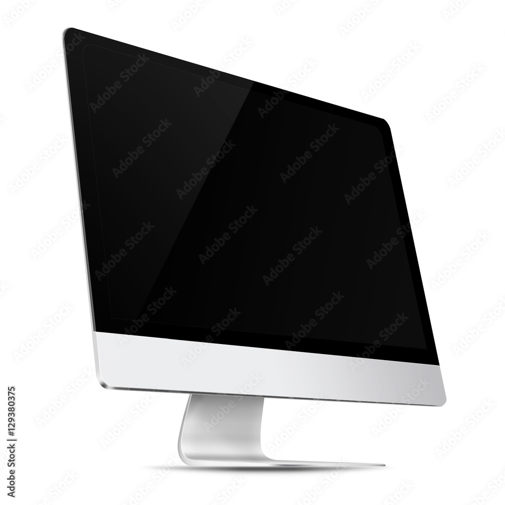 Modern flat screen computer monitor with empty screen isolated on white ...