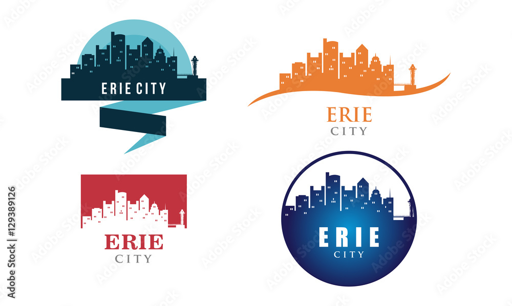 Erie Landscape Skyline Silhouette Logo Illustration Stock Vector ...