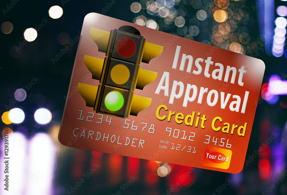 Instant approval credit card with traffic light to show it is a "go" on ...
