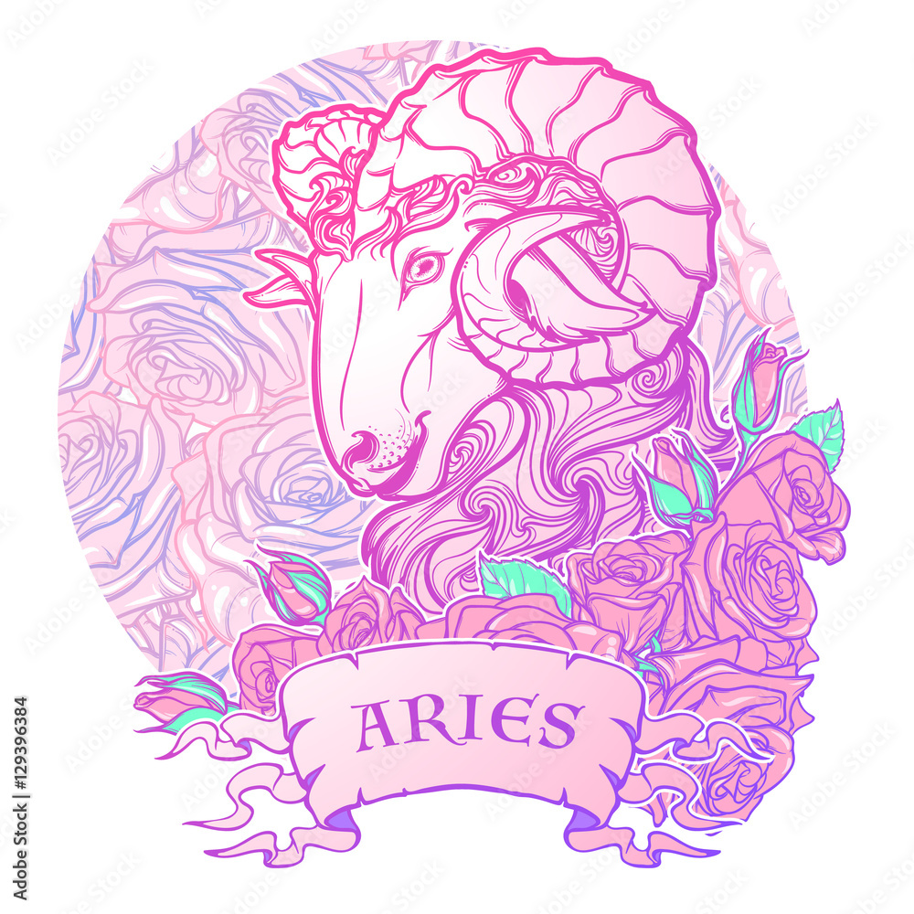 Zodiac sign of Aries. with a decorative frame of roses Astrology ...