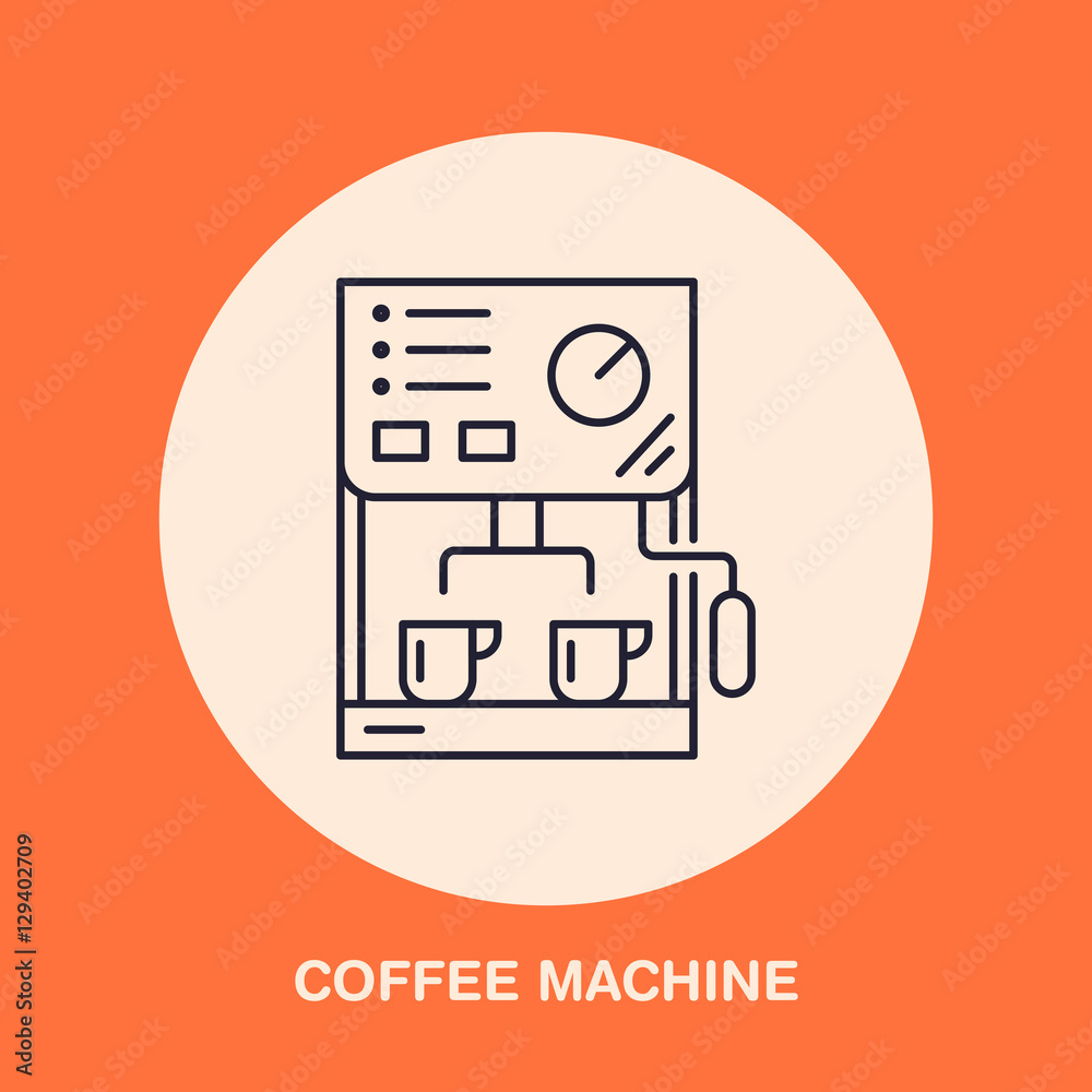 Coffee machine vector line icon. Barista equipment linear logo. Outline ...