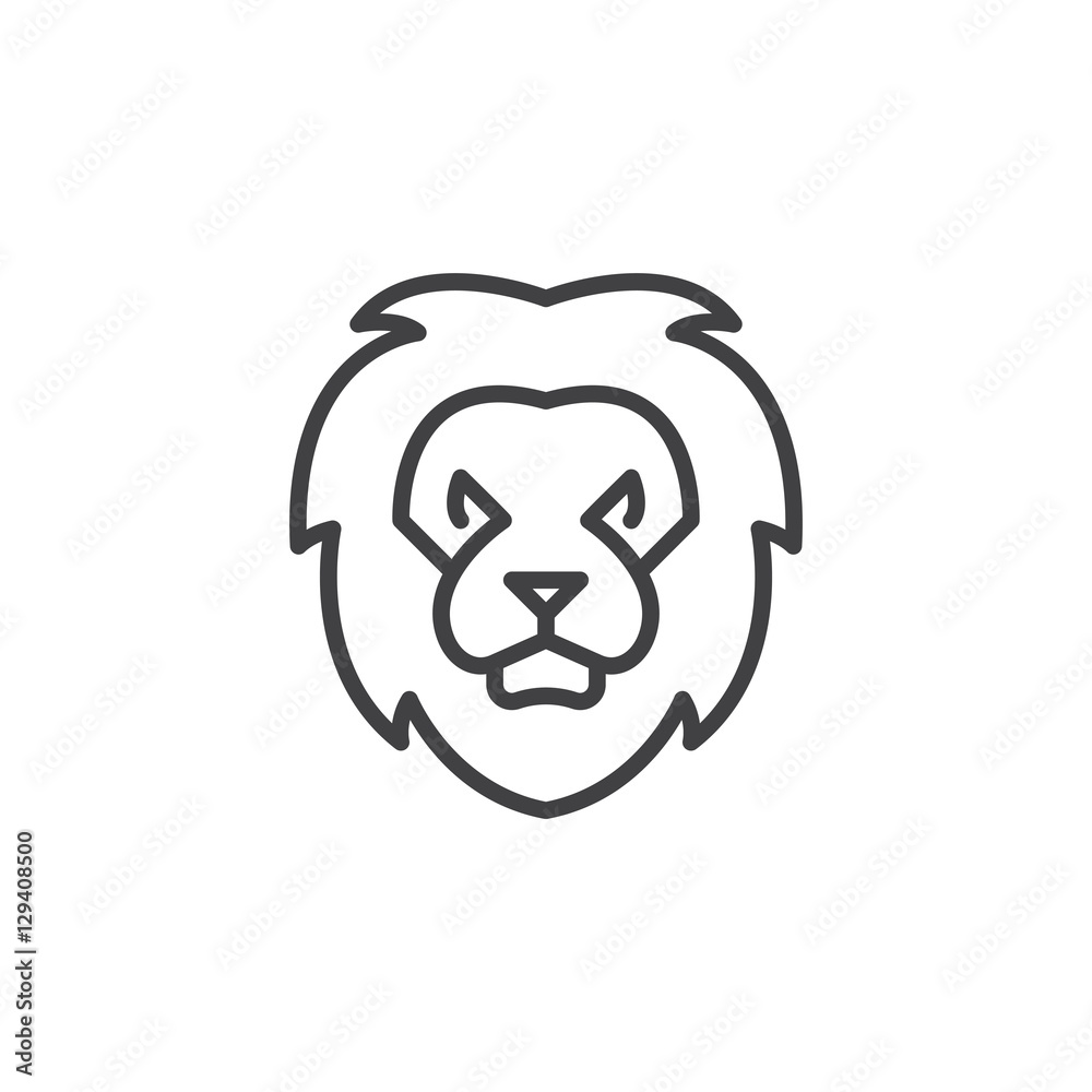 Lion head line icon, outline vector sign, linear pictogram isolated on ...