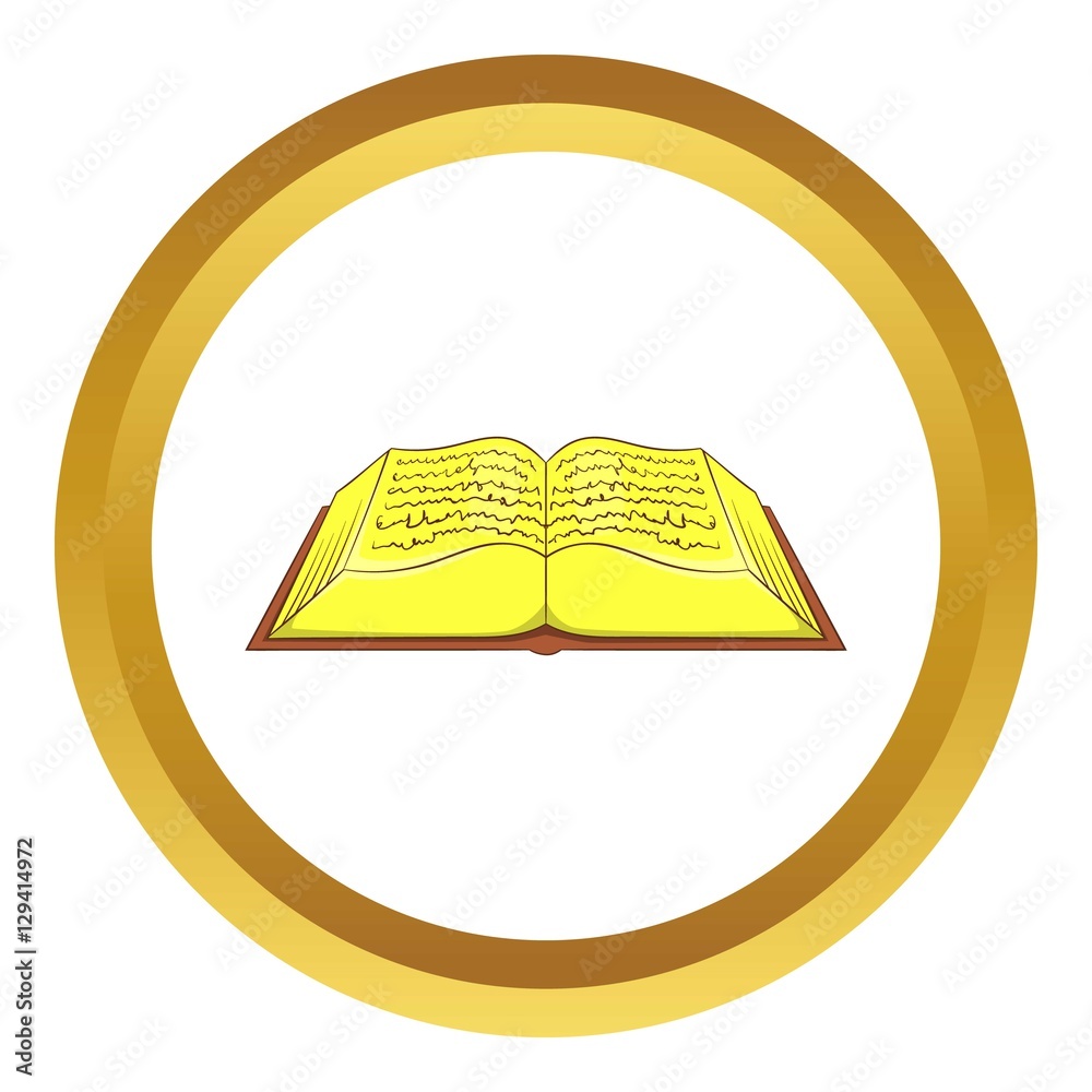 Ancient book vector icon in golden circle, cartoon style isolated on ...