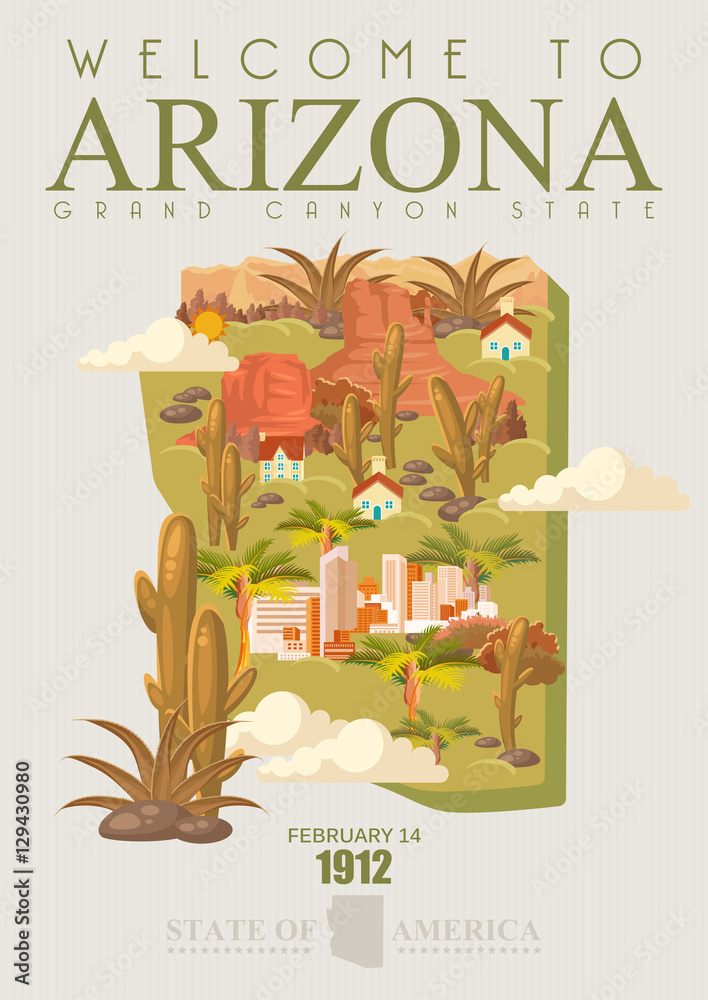 Arizona vector american poster. USA travel illustration. United States ...