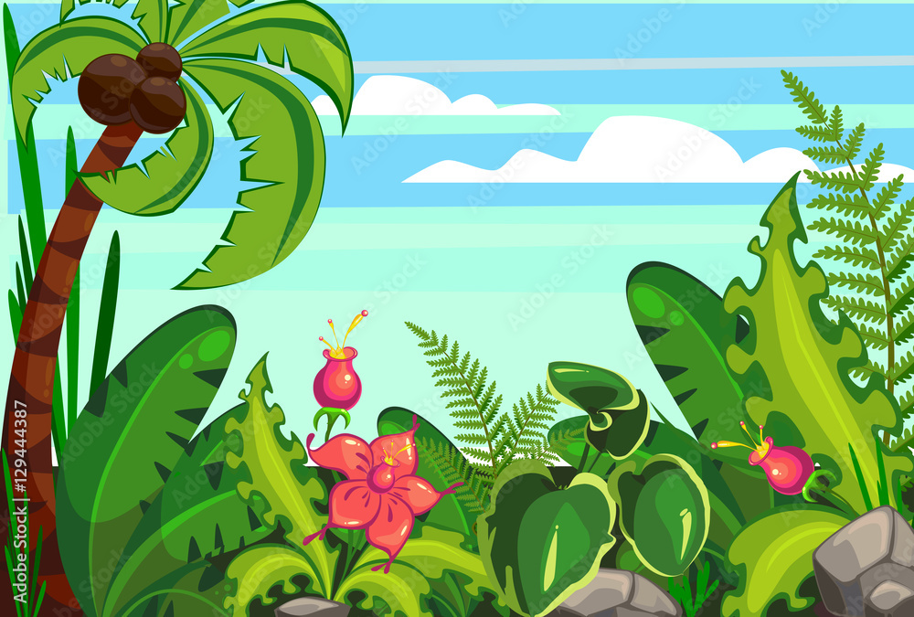 Illustration Jungle on the ocean coast Stock Vector | Adobe Stock