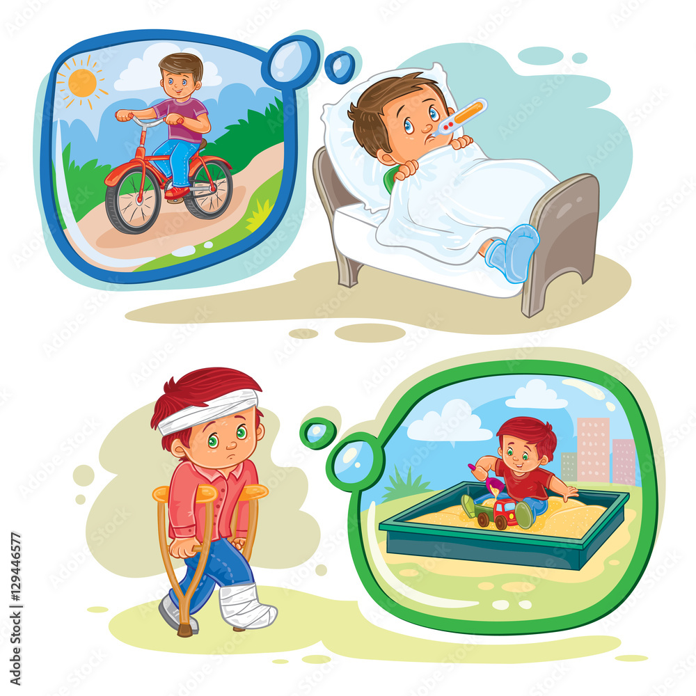 Set clip art illustrations little boy sick Stock Vector | Adobe Stock