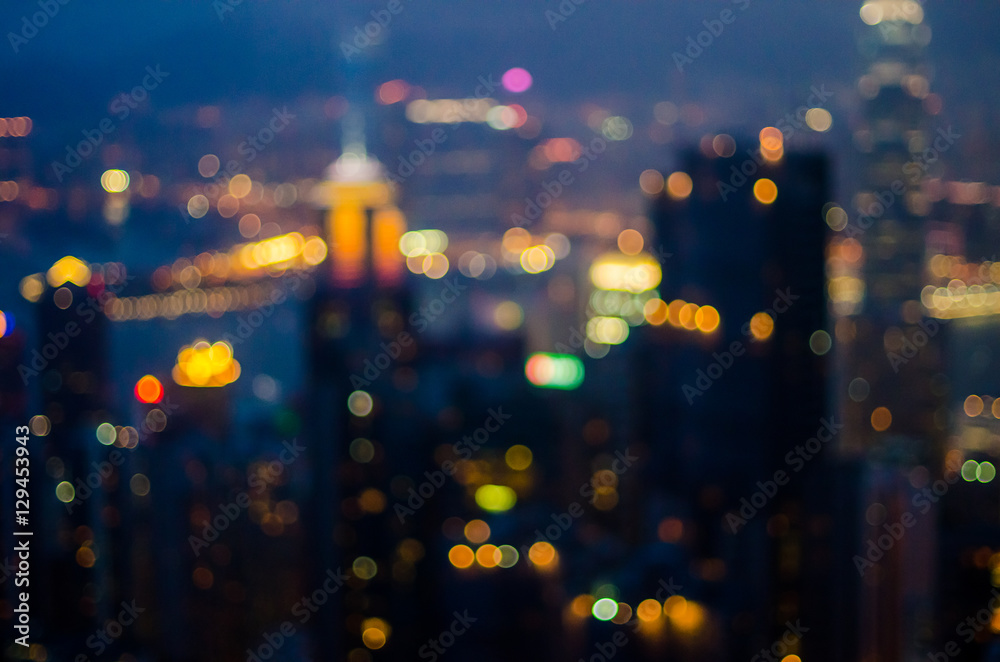 Blur light night view Hong Kong city office building, abstract ...