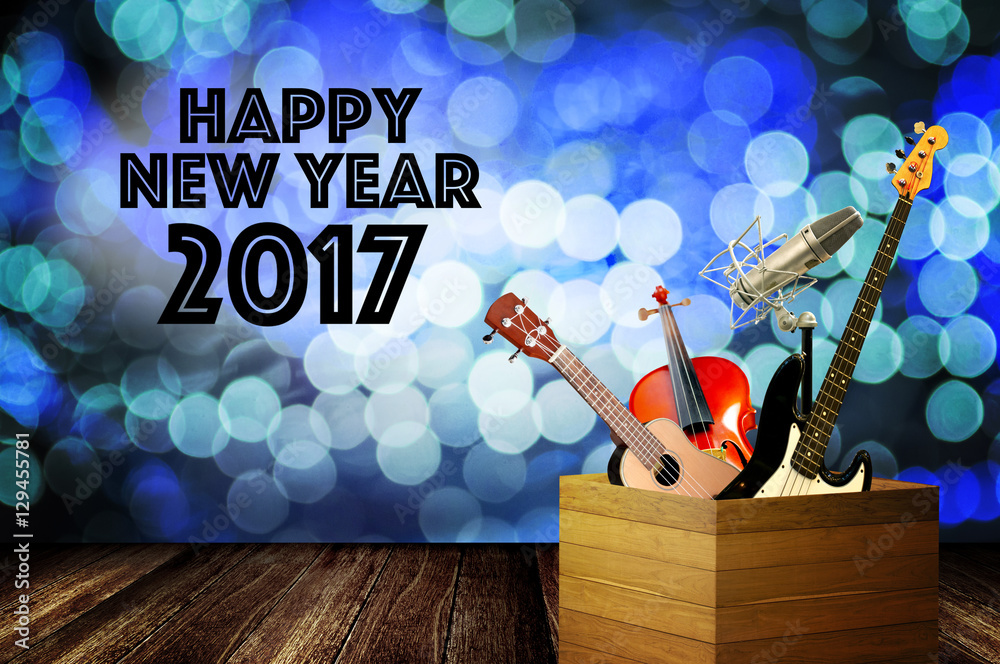 Music instrument with happy new year greeting word Stock Photo | Adobe ...