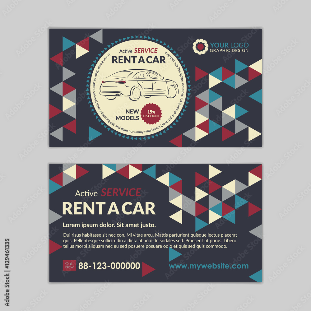 Rent a car business card template with abstract geometry pattern ...