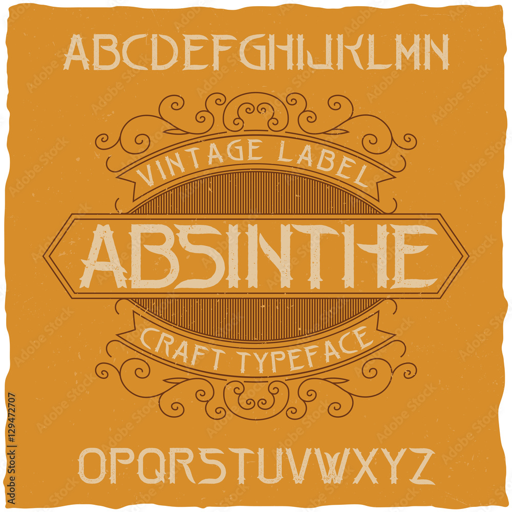 Absinthe label font and sample label design with decoration. Stock ...