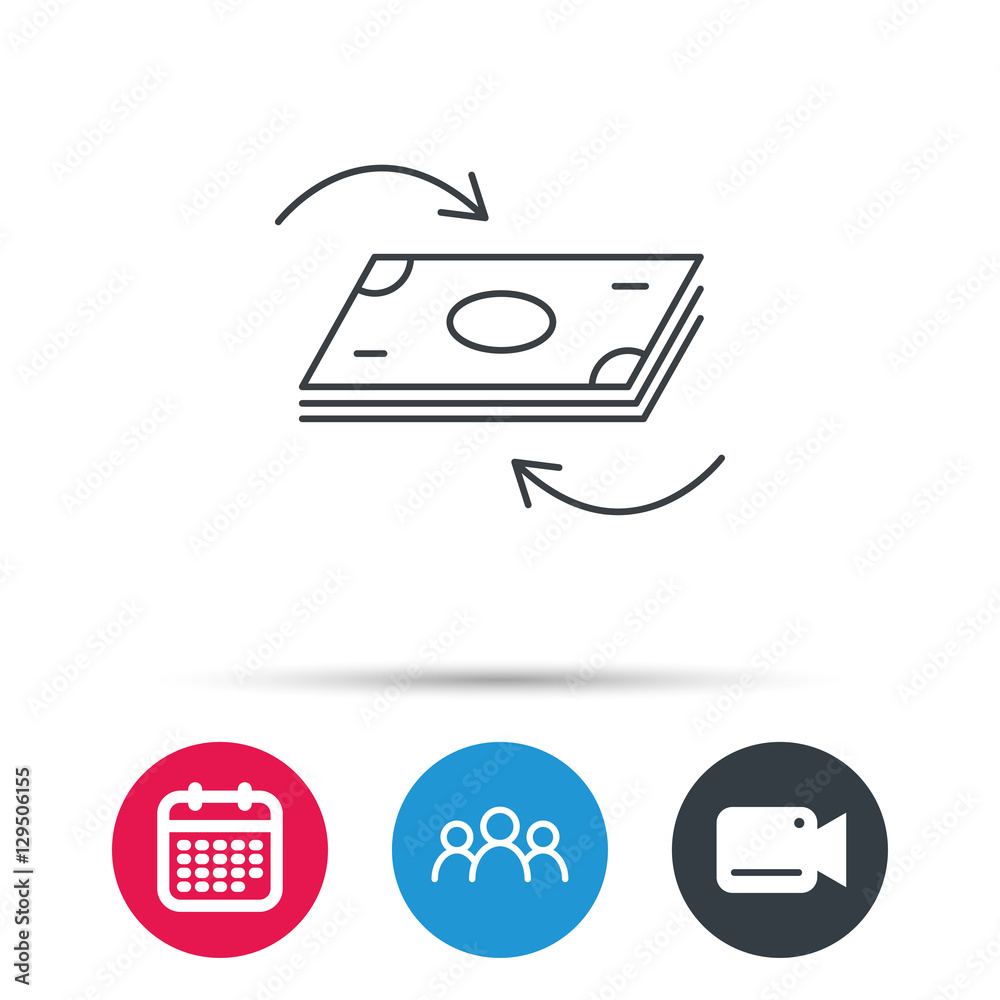 Money flow icon. Cash investment sign. Currency exchange symbol. Group ...