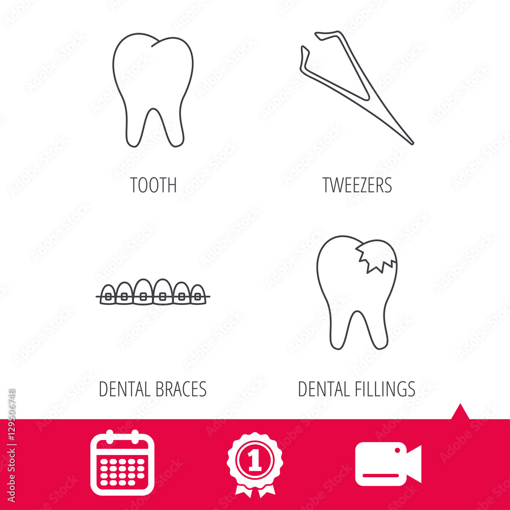 Achievement and video cam signs. Dental braces, fillings and tooth ...