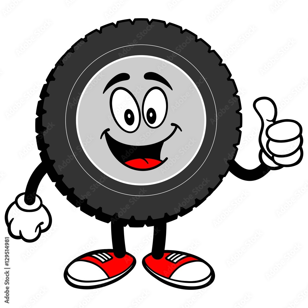 Tire Cartoon with Thumbs Up Stock Vector | Adobe Stock