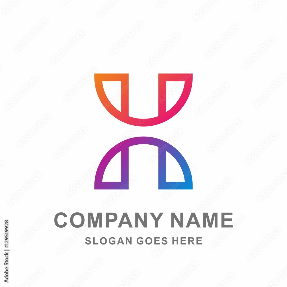 Monogram Letter H Simple Geometric Outline Half Circle Reflection ...