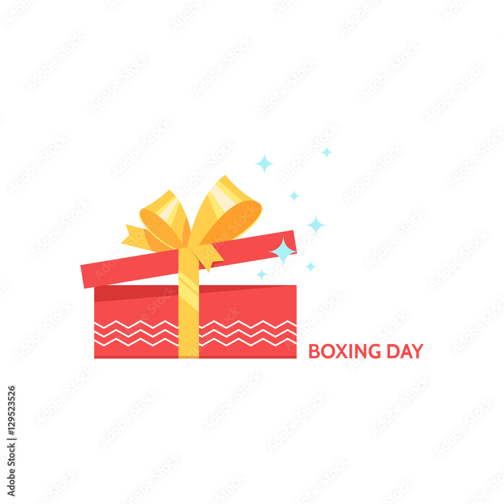 Boxing day design with open red gift box christmas present on white ...
