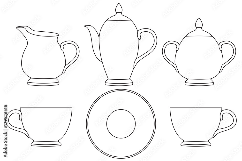 Tea set. Outline icons Stock Vector | Adobe Stock