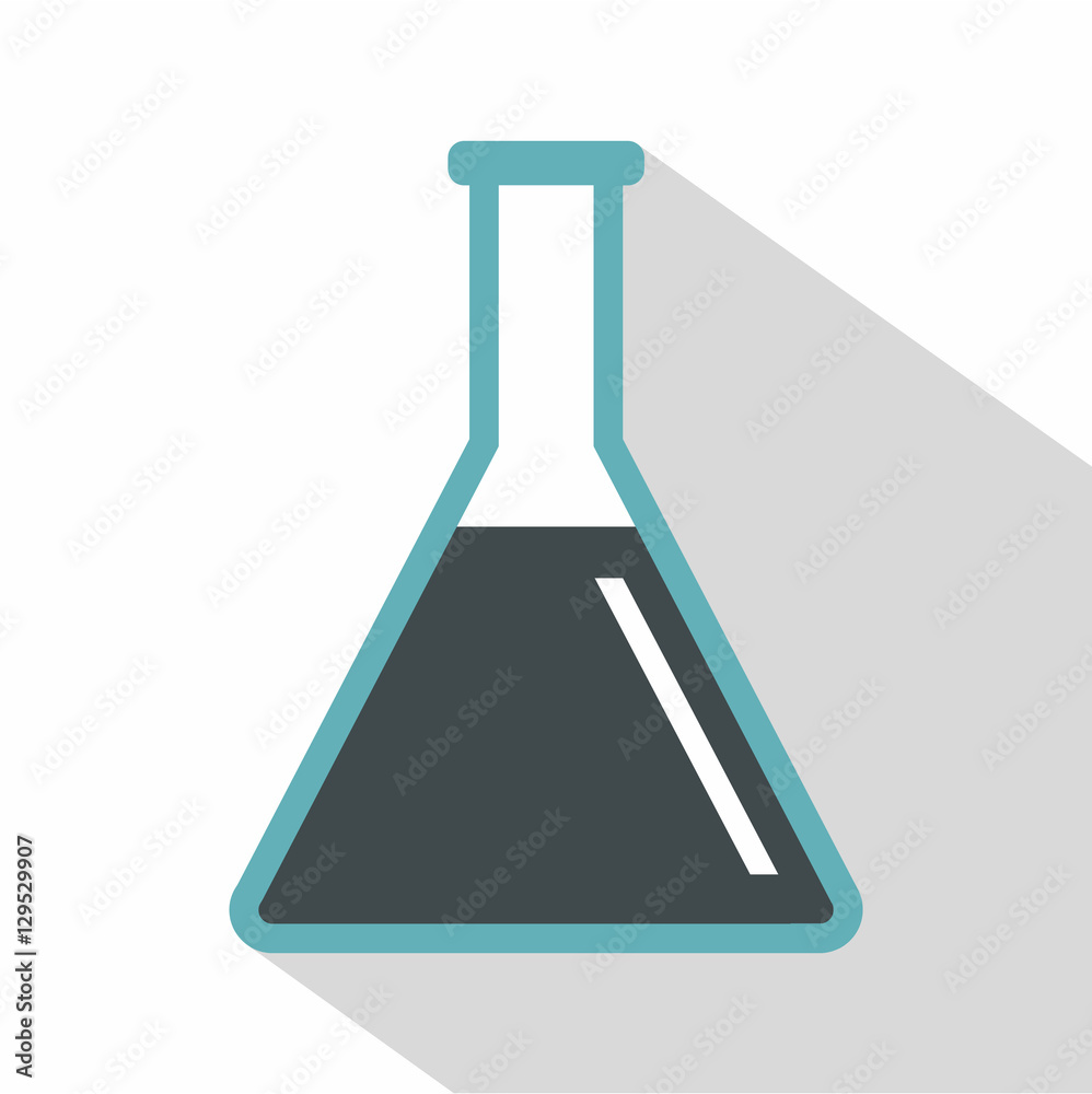 Conical flask test tube with oil icon. Flat illustration of conical ...
