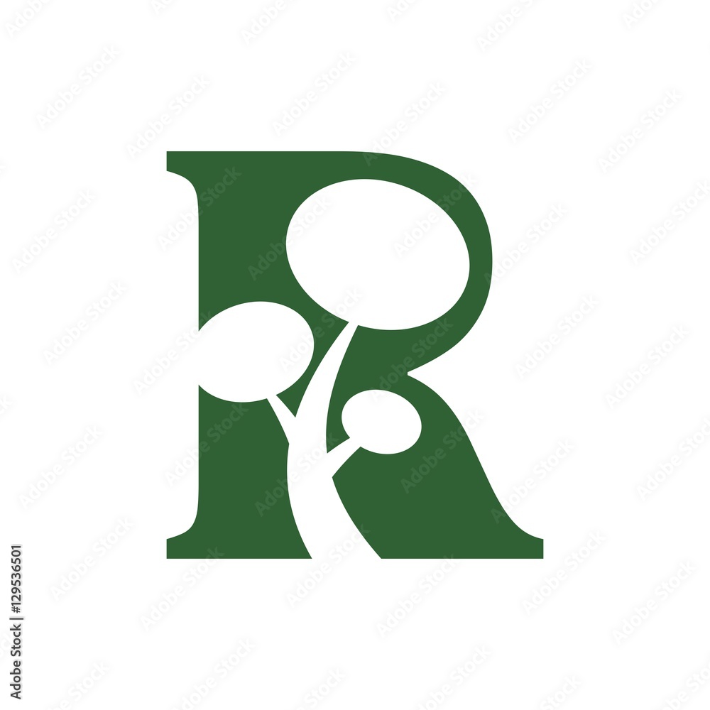 tree inside letter R. logo template. Stock Vector | Adobe Stock